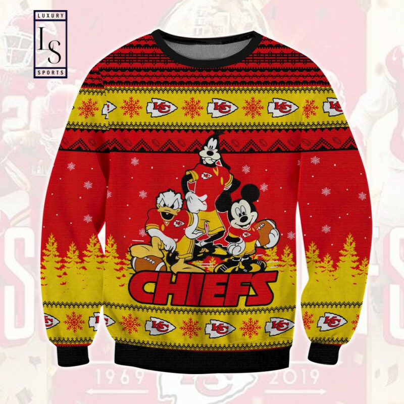 Kansas City Chiefs Mickey Donald Goofy Ugly Wool Sweater Christmas ...